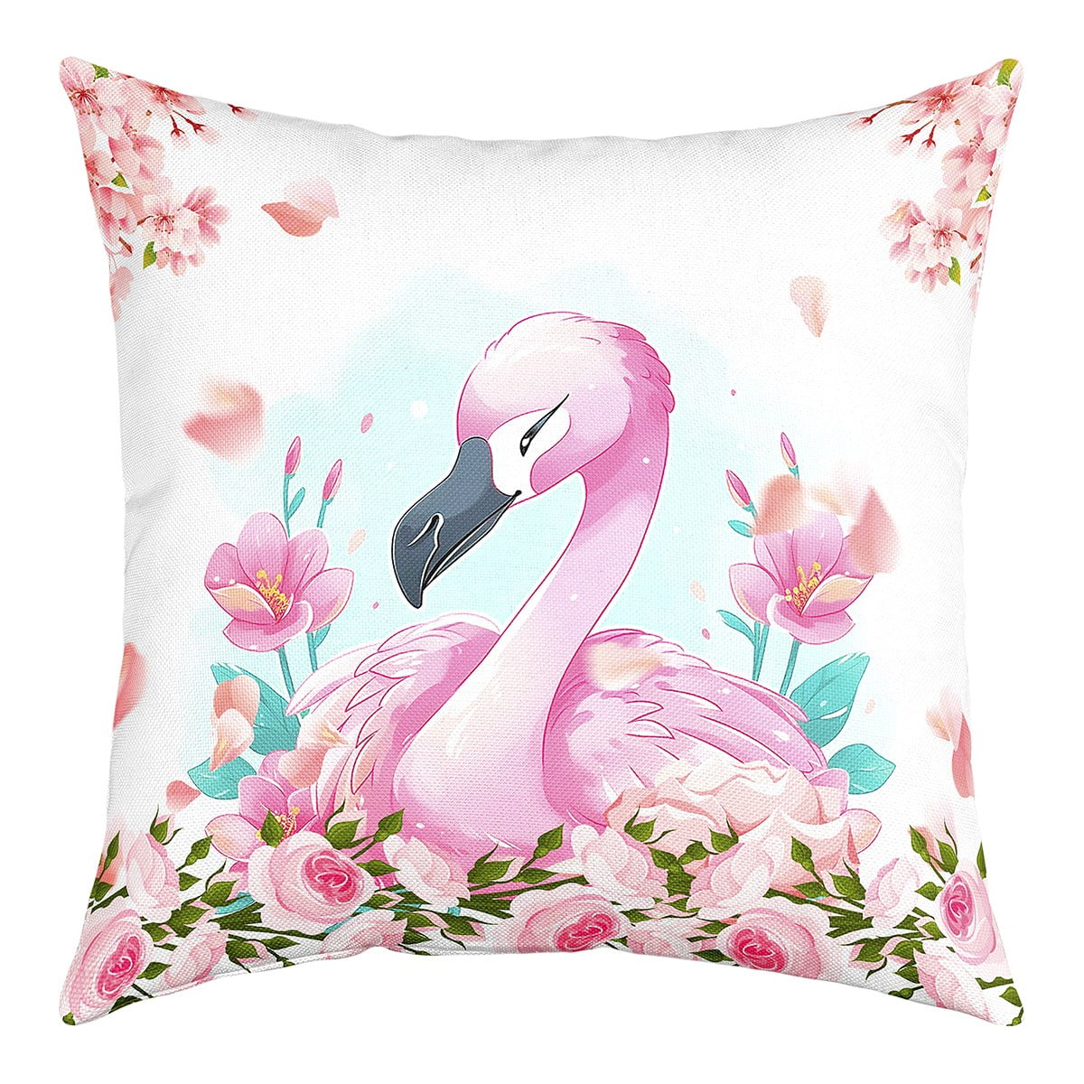 YST Pink Flamingo Throw Pillow Cover Romantic Rose Cushion Cover 18x18 ...