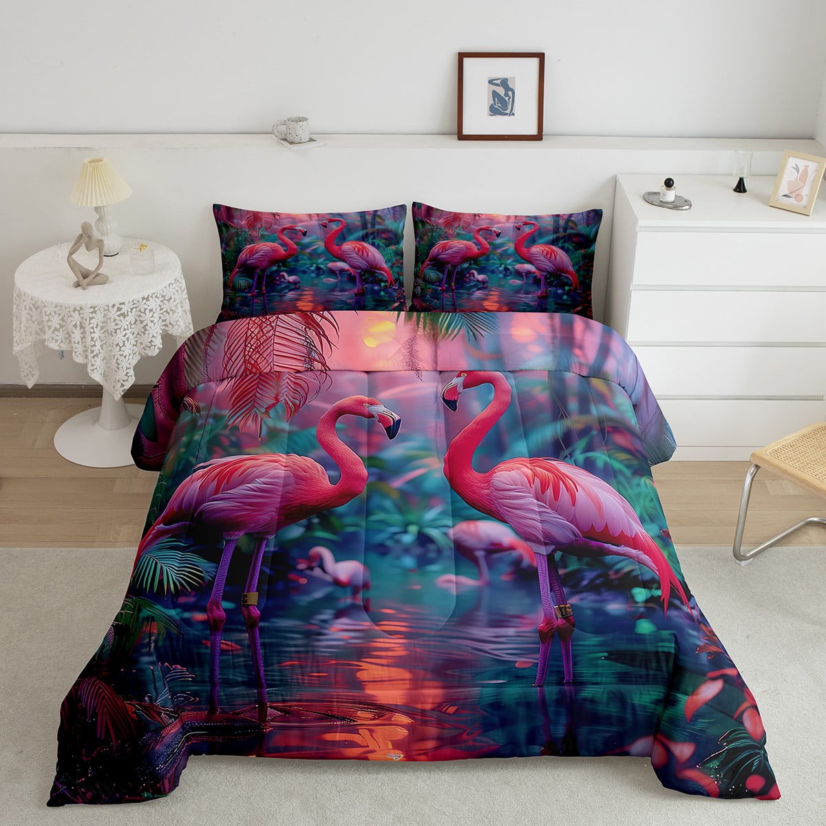 Pink Flamingo Twin Comforter Set Dreaming Jungle Bedding Set, Woodland Animal Bedding Comforter ...