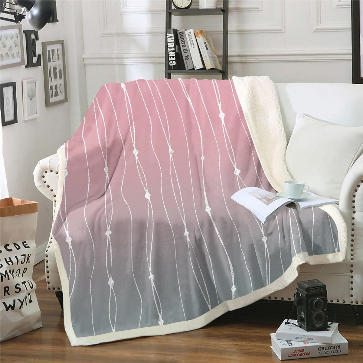 Pink Gradient Blanket Grey Ombre Throw Blanket for Bed, Rainbow ...