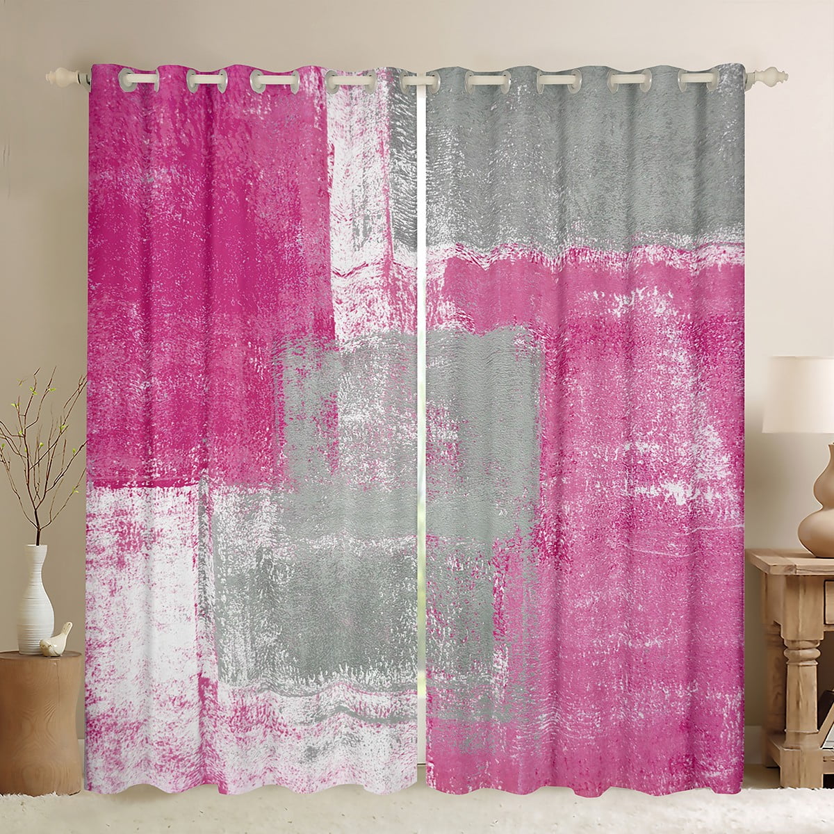 YST Pink Grey Curtains 42Wx84L inch,Contemporary Ombre Blackout ...