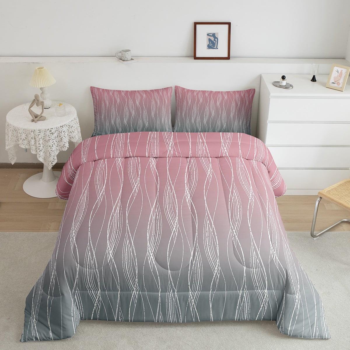 YST Pink Grey Girls Queen Comforter Set Kids Abstract Ombre Xcomforter ...