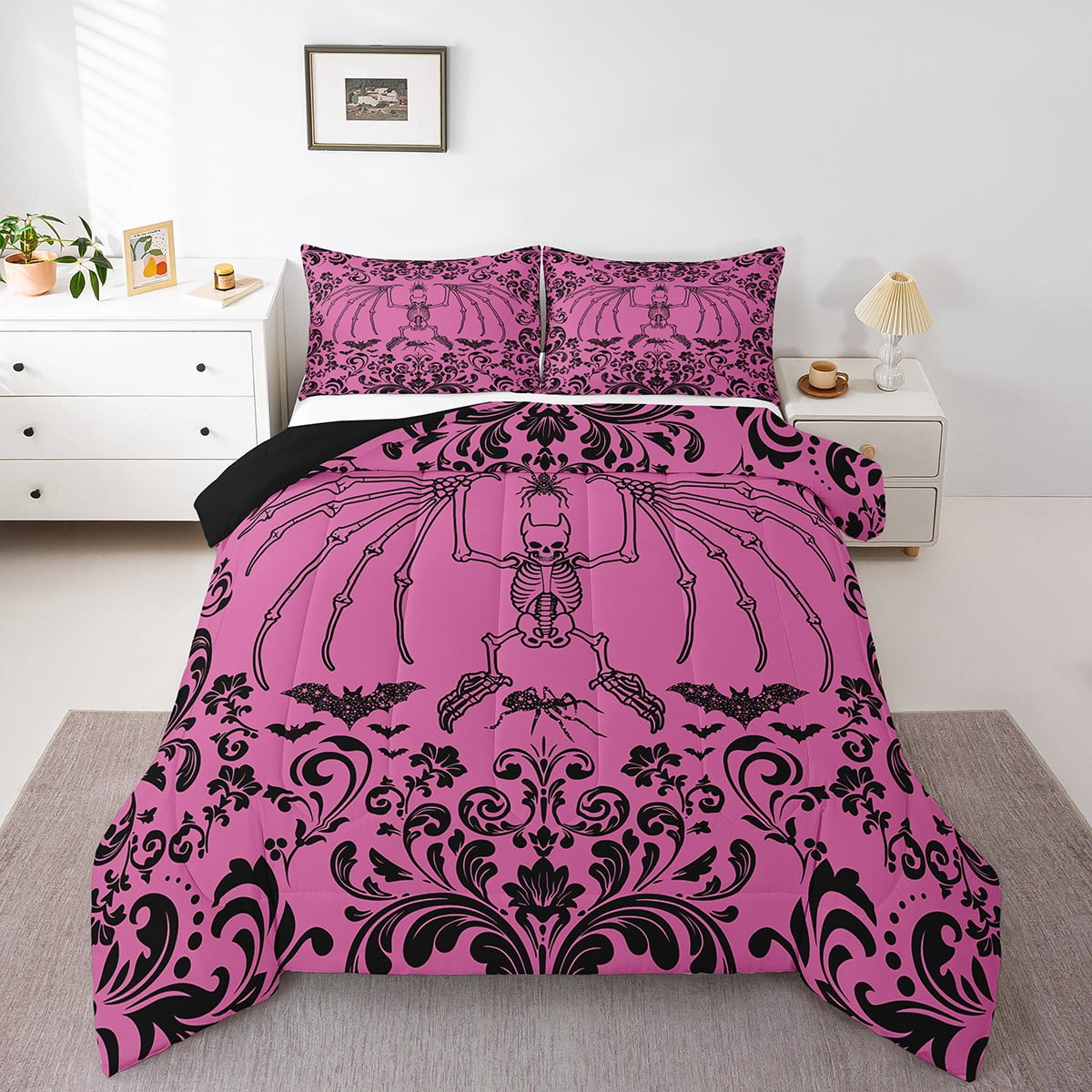 Erosebridal Pink Halloween Moth Bedding Comforter Sets Black Gothic ...