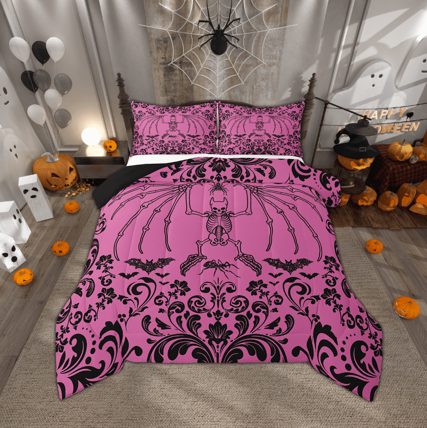 Erosebridal Pink Halloween Moth Bedding Comforter Sets Black Gothic ...