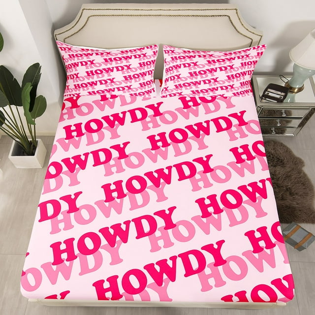 Erosebridal Pink Howdy Bedding Set Western Cowgirl Prepper Style Fitted ...