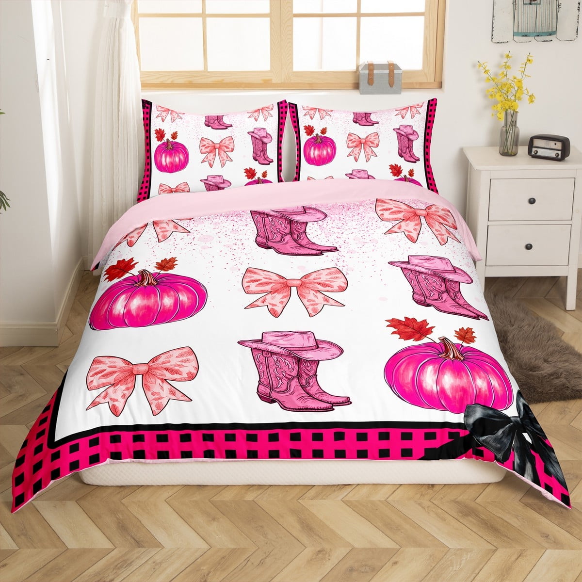 Pink Kawaii Cowgirl Comforter Cover Queen Teen Women,Western Cowboy ...