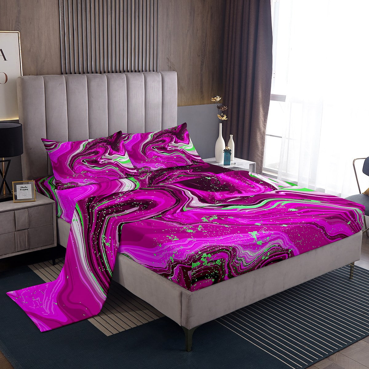 Pink Marble Bed Sheets Set Purple Watercolor Full Size Sheet Sets ...