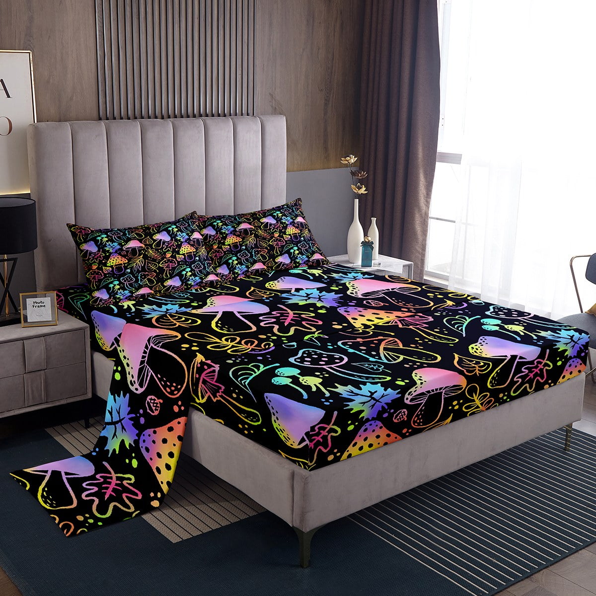 Erosebridal Pink Mushroom Bed Set Cute Mushrooms Bed Sheets Set, Purple ...