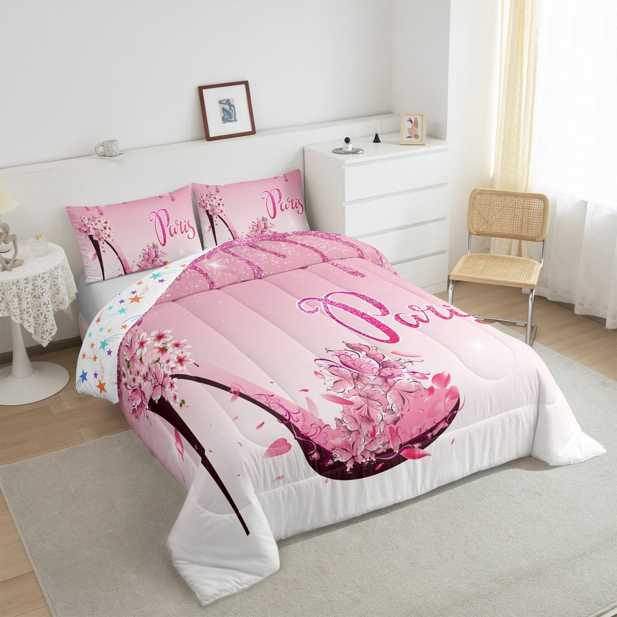 Pink Paris Bedding Set Paris Bedroom Comforter Set King Size Cherry ...