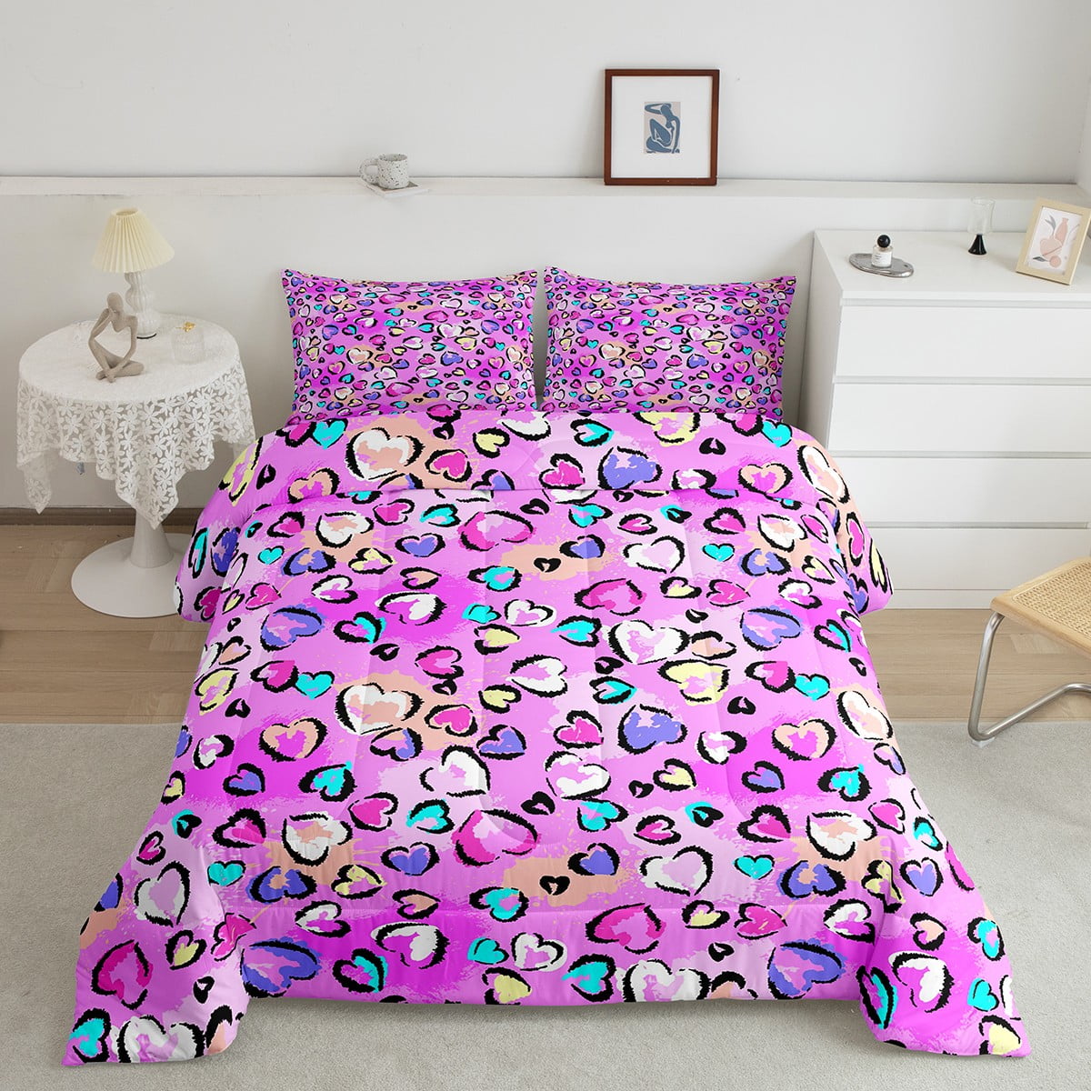 Pink Pastel Leopard Print Bedding Set Queen Purple Animal Printed ...