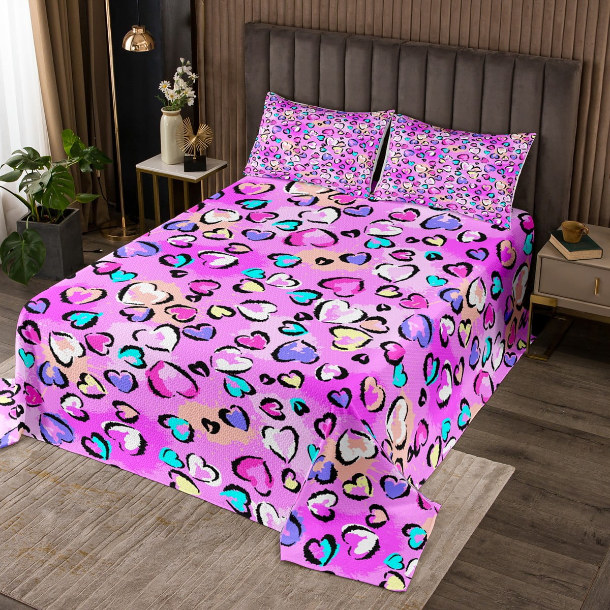 Pink Pastel Leopard Print Bedspread King Size Purple Animal Printed ...