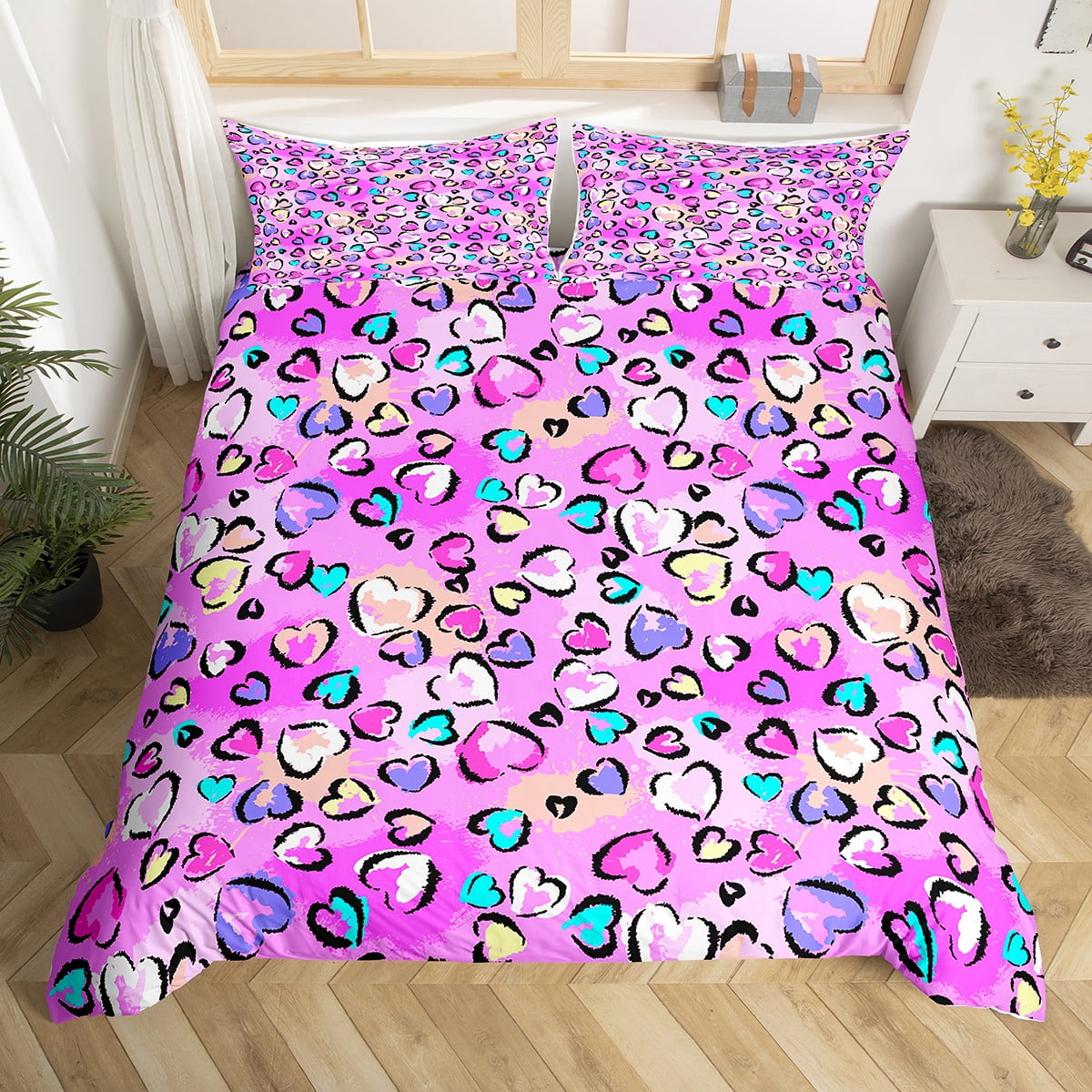 Erosebridal Pink Pastel Leopard Print Comforter Cover Purple Animal ...