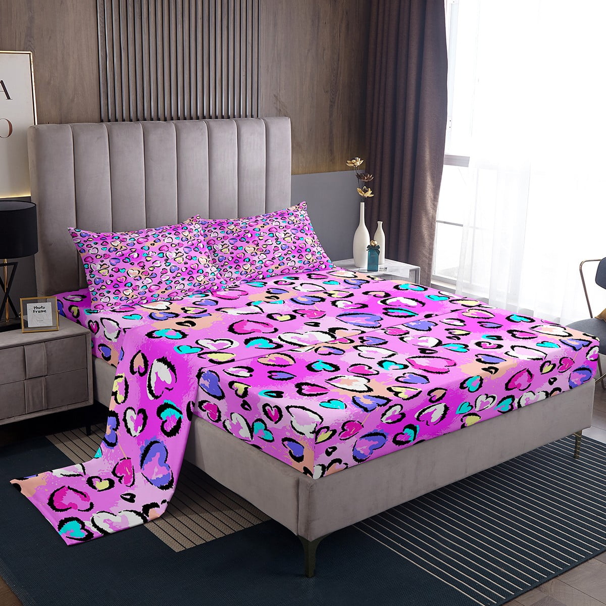 YST Pink Pastel Leopard Print Full Sheet Set Purple Animal Printed ...