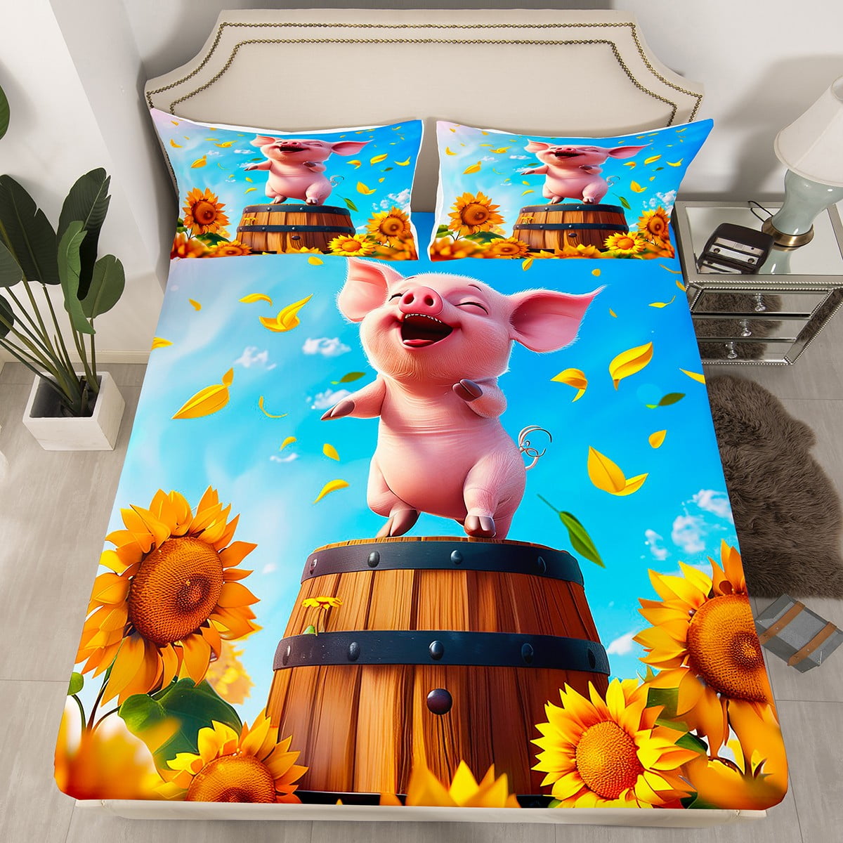 YST Pink Pig Bed Cover,Kawaii Cartoon Pig Sheet For Kids Boys Girls ...