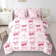 Pink Plaid Bow Bedding Set Cute Bowknot Twin Comforter Set 7 Piece ...