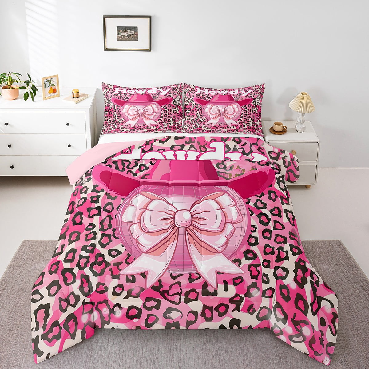 Pink Preppy Comforter Set Disco Cowgirl Room Decor, Pink Ribbon ...