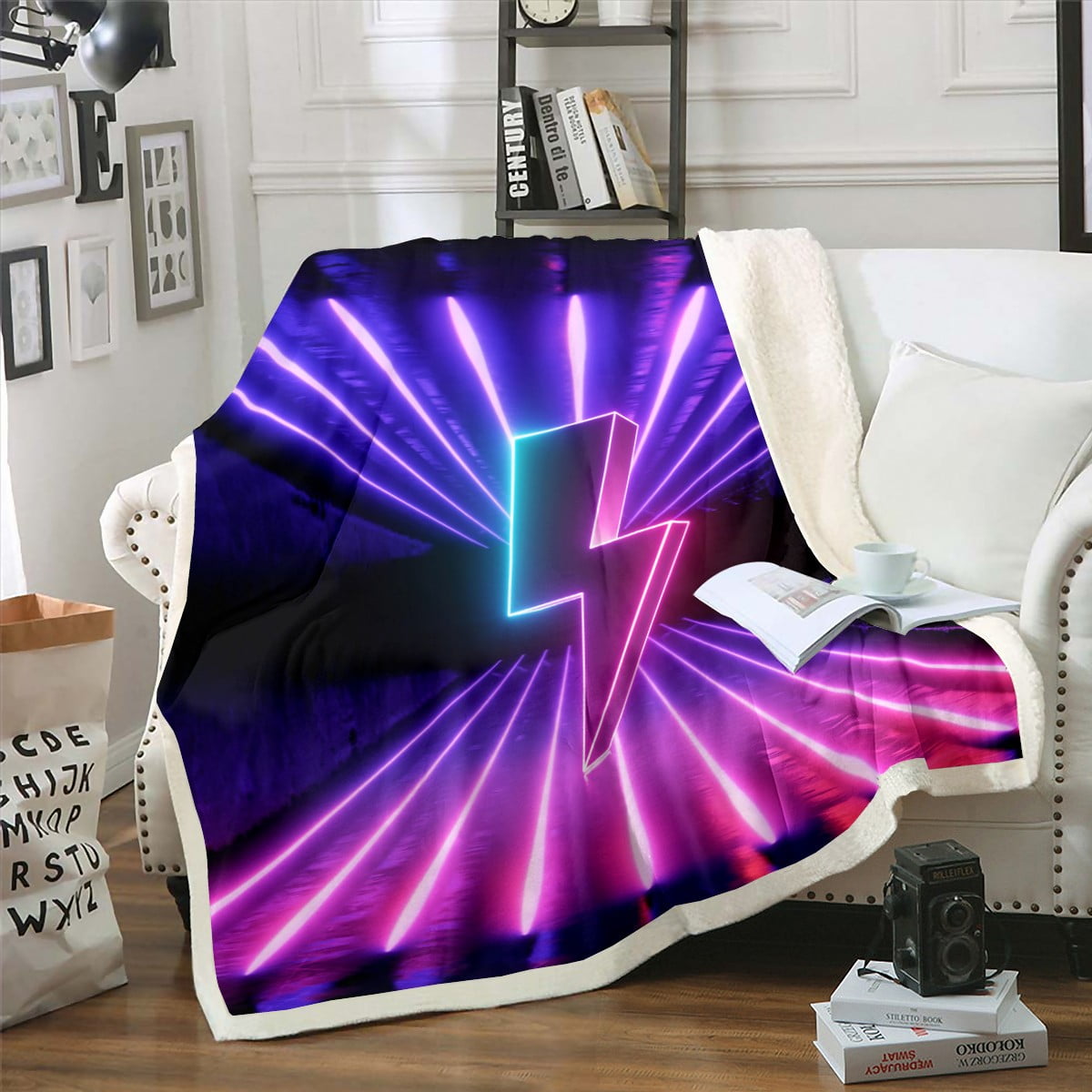 Pink Purple Black Blanket Neon Lightning Striped Throw Blanket Gamer ...