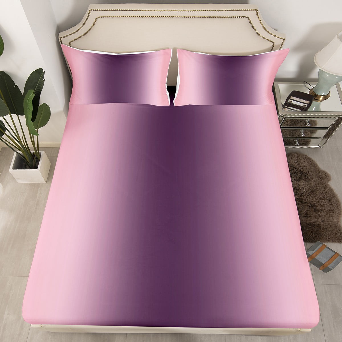 Erosebridal Pink and Purple Fitted Sheet Full,Rainbow Ombre Bedding Set ...