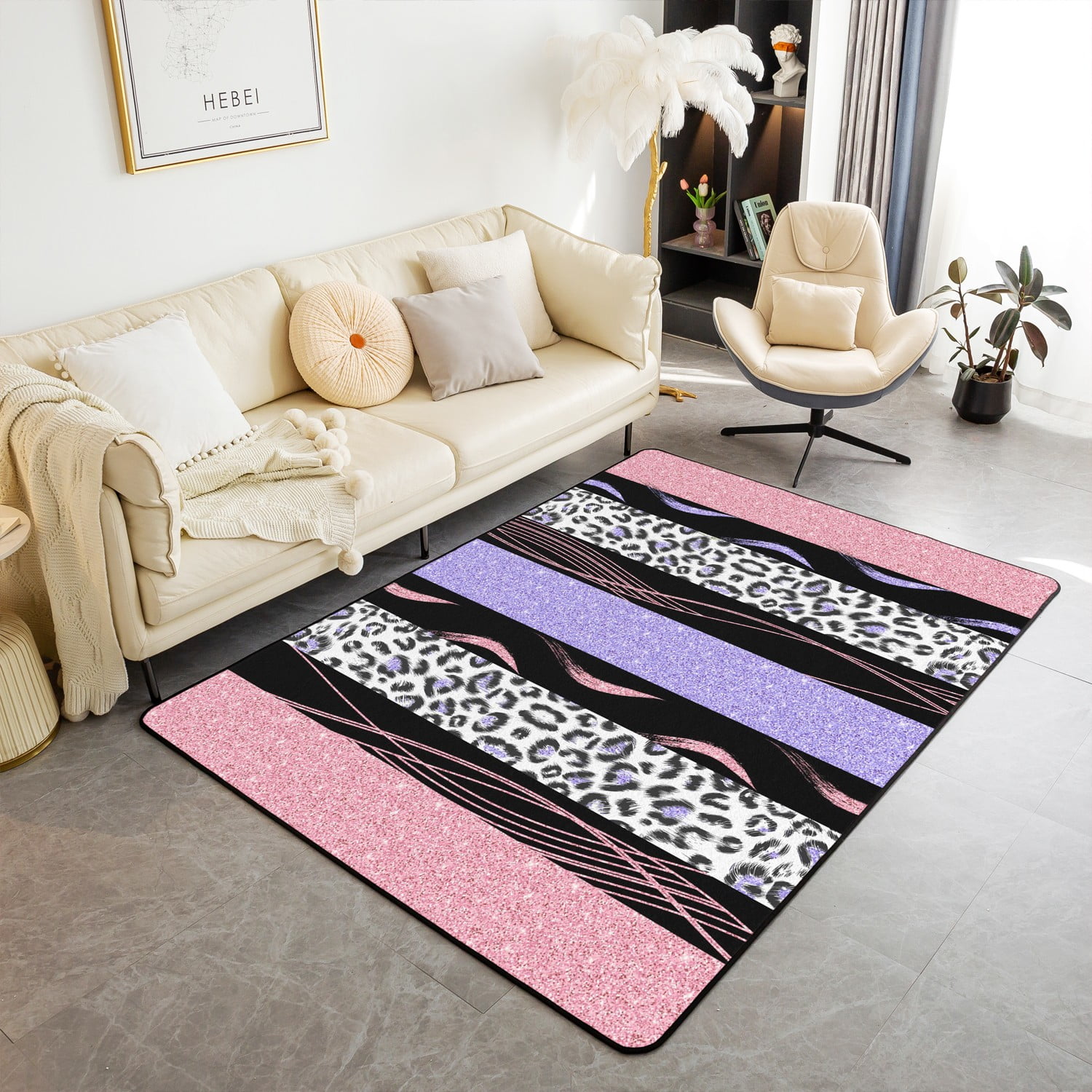 Erosebridal Pink Purple Leopard Print Area Rug,Girly Glitter Galaxy ...