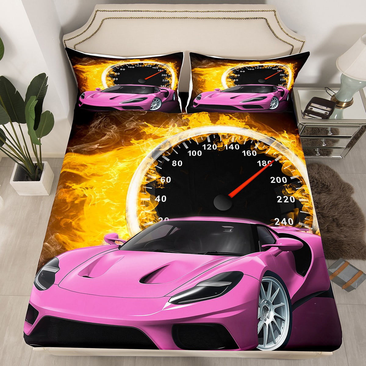 YST Pink Race Car Fitted Sheet Twin for Girls Women Kids,Cool Sports ...