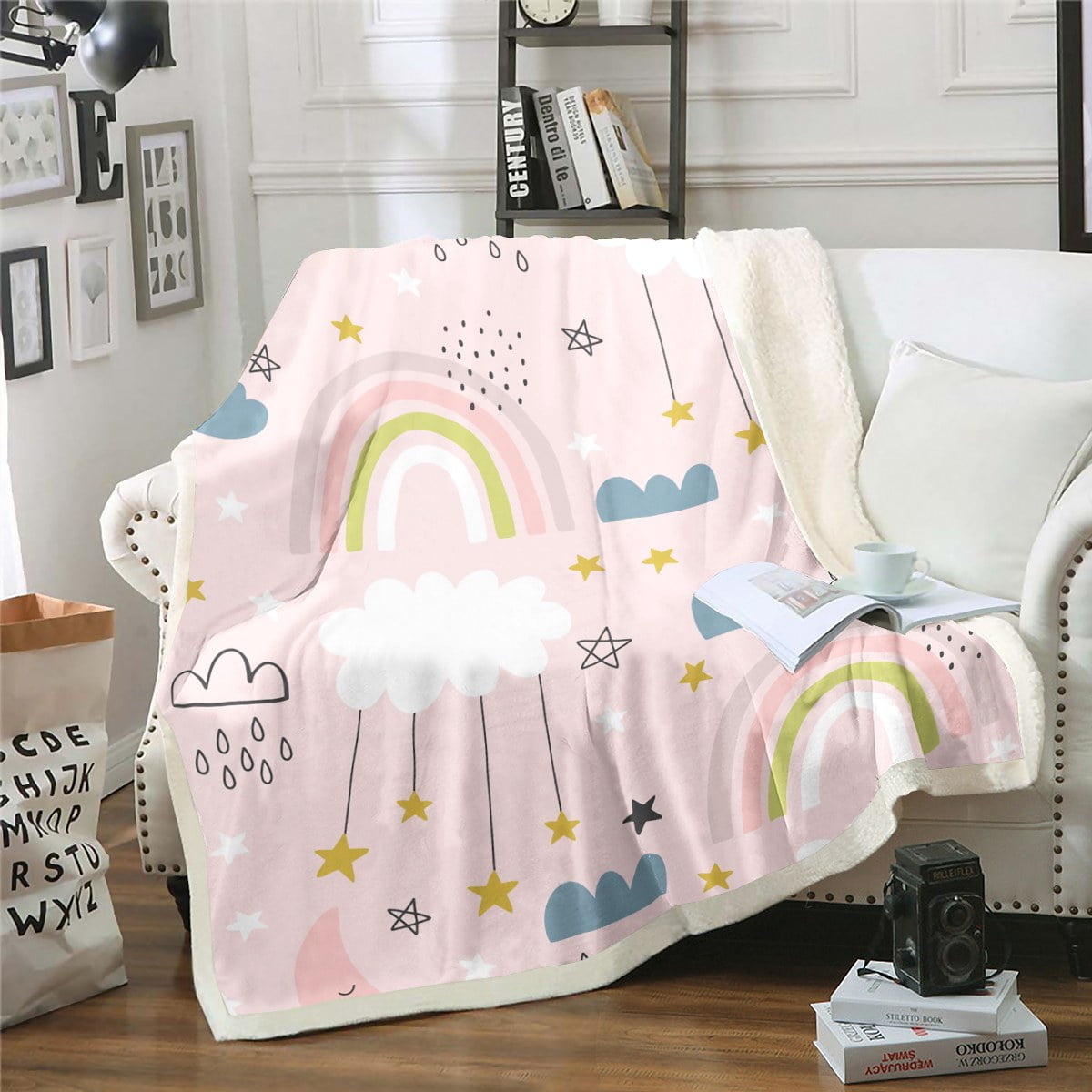 YST Pink Rainbow Throw Blanket Baby 30"X40" Star Moon Fleece Blanket ...