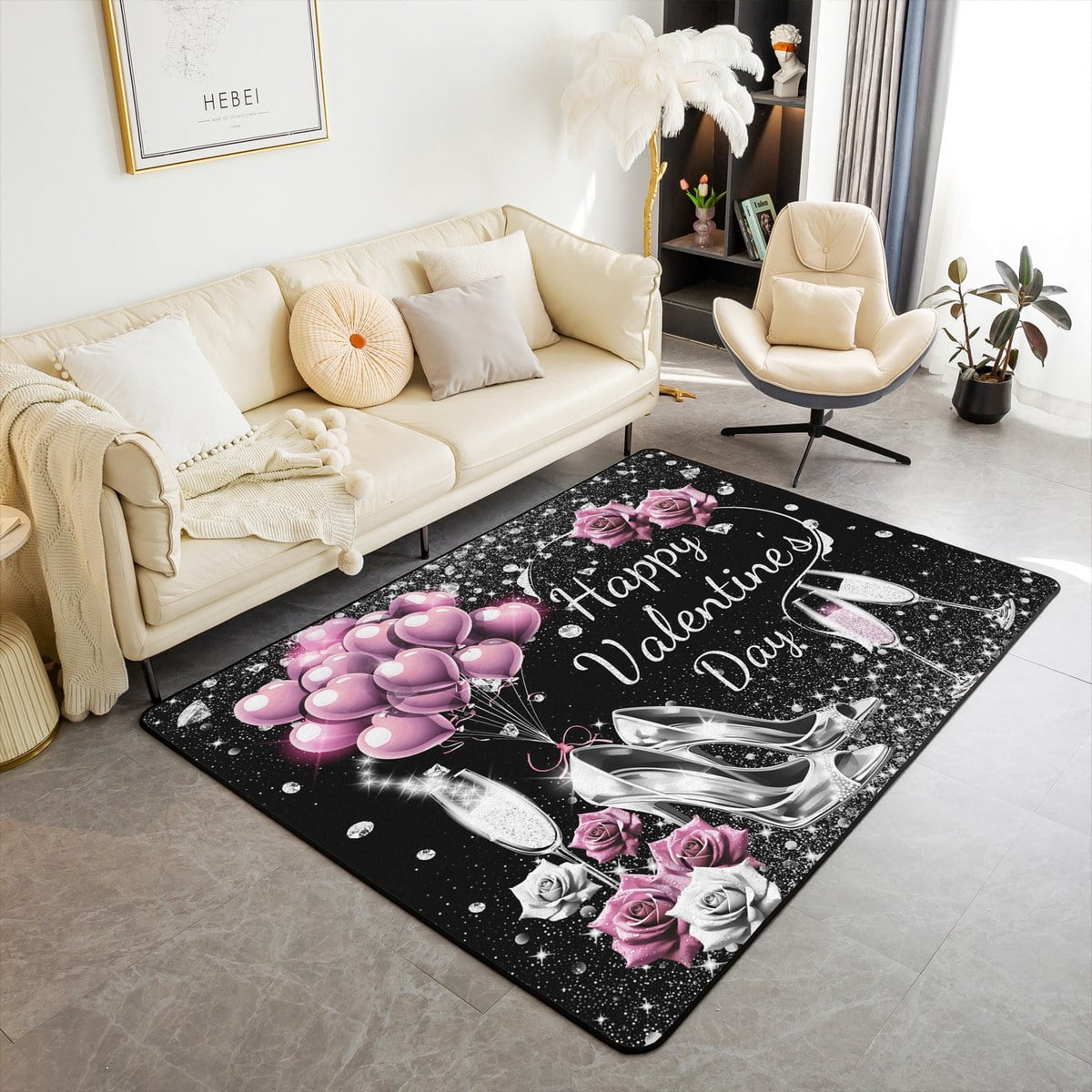 Erosebridal Pink Rose Area Rug 3x5 Floral Carpet Romantic Floral ...