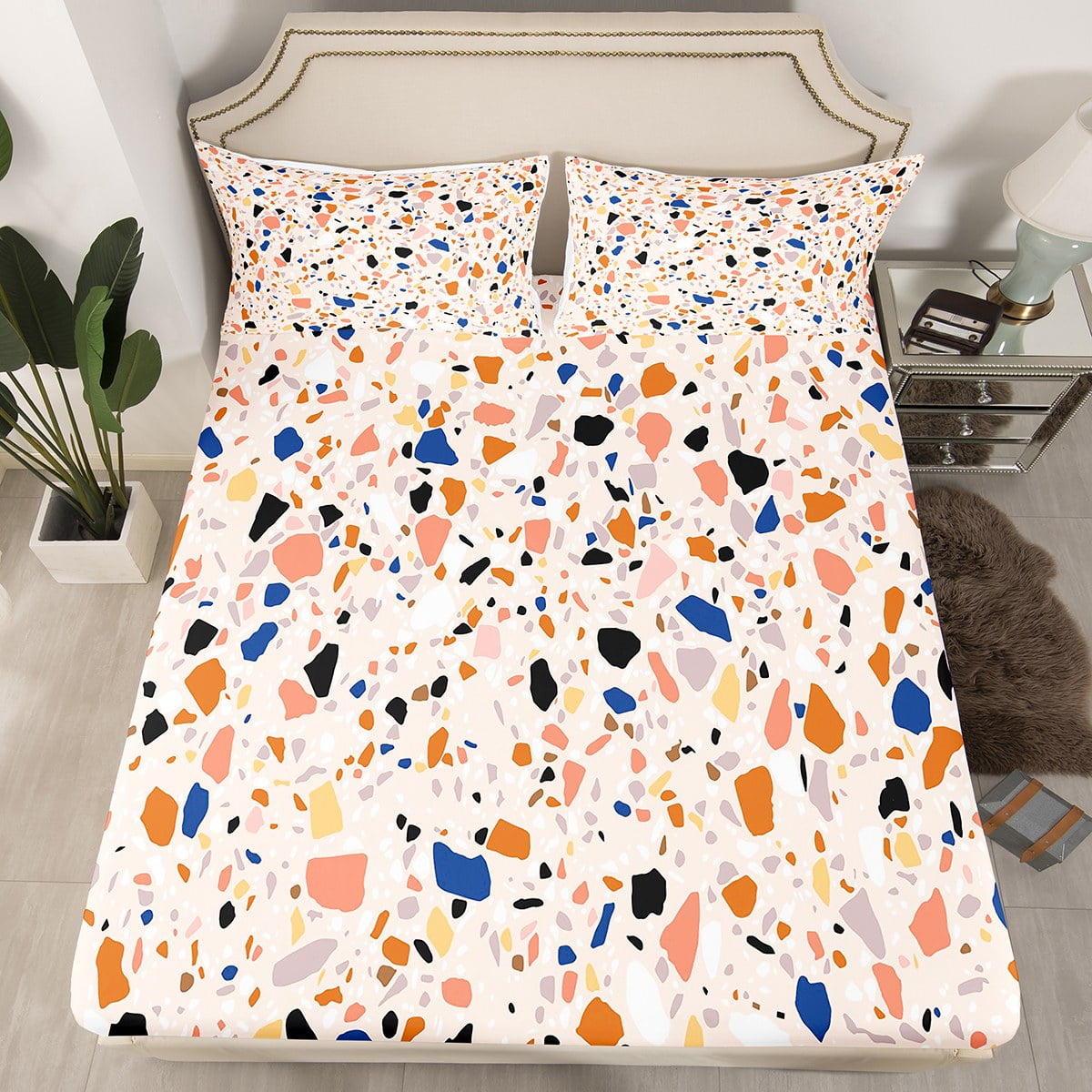 YST Pink Stone Pattern Twin Fitted Sheet Girls Aesthetic Sheets, Orange ...