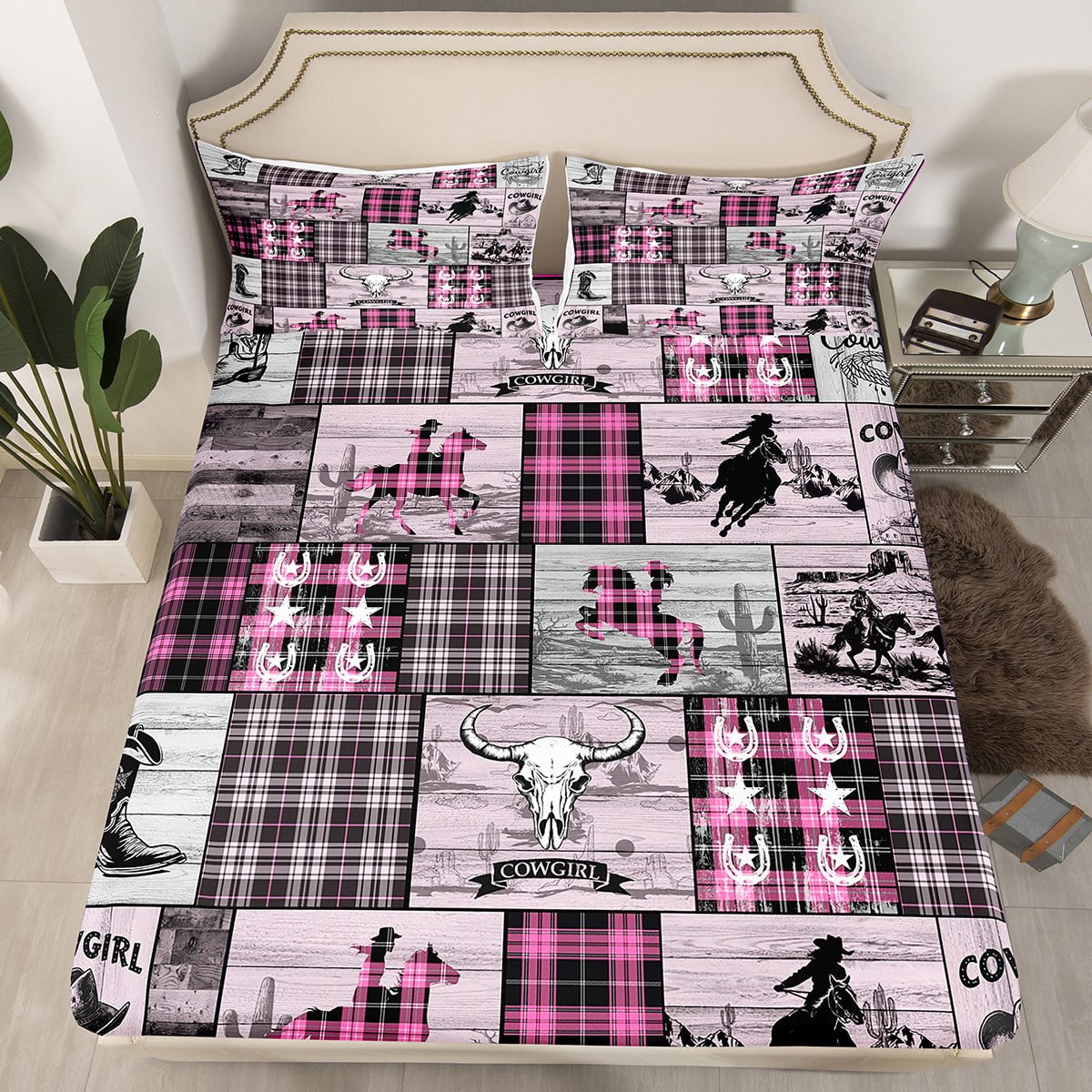 Pink Western Twin Bedding Set Country Cowgirl Bed Sheets West Bull ...
