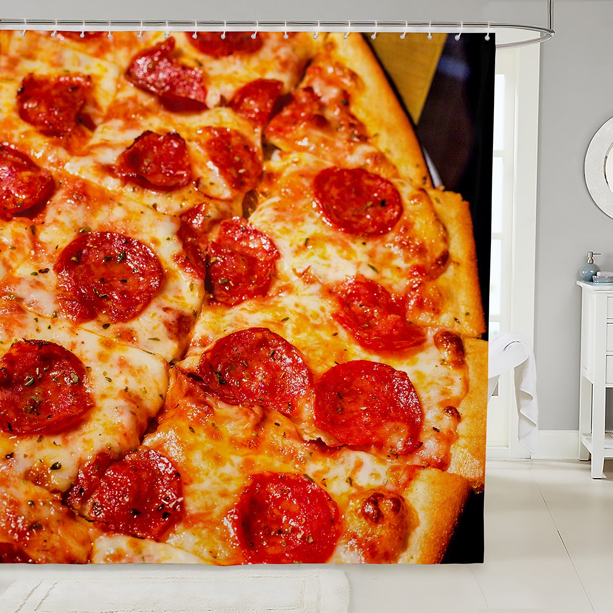 Pizza Bathroom Accessories ,Pepperoni Pizza Shower Curtain,Fast Food ...