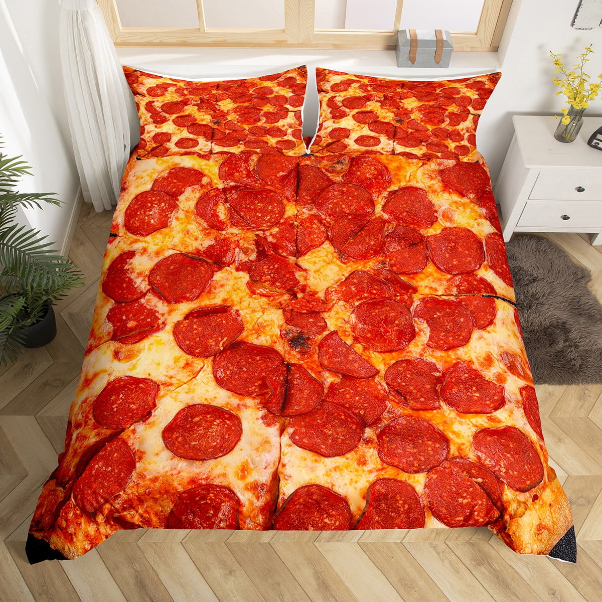 Erosebridal Pizza Twin Duvet Cover Adults,Realistic Funny Food Bedding ...
