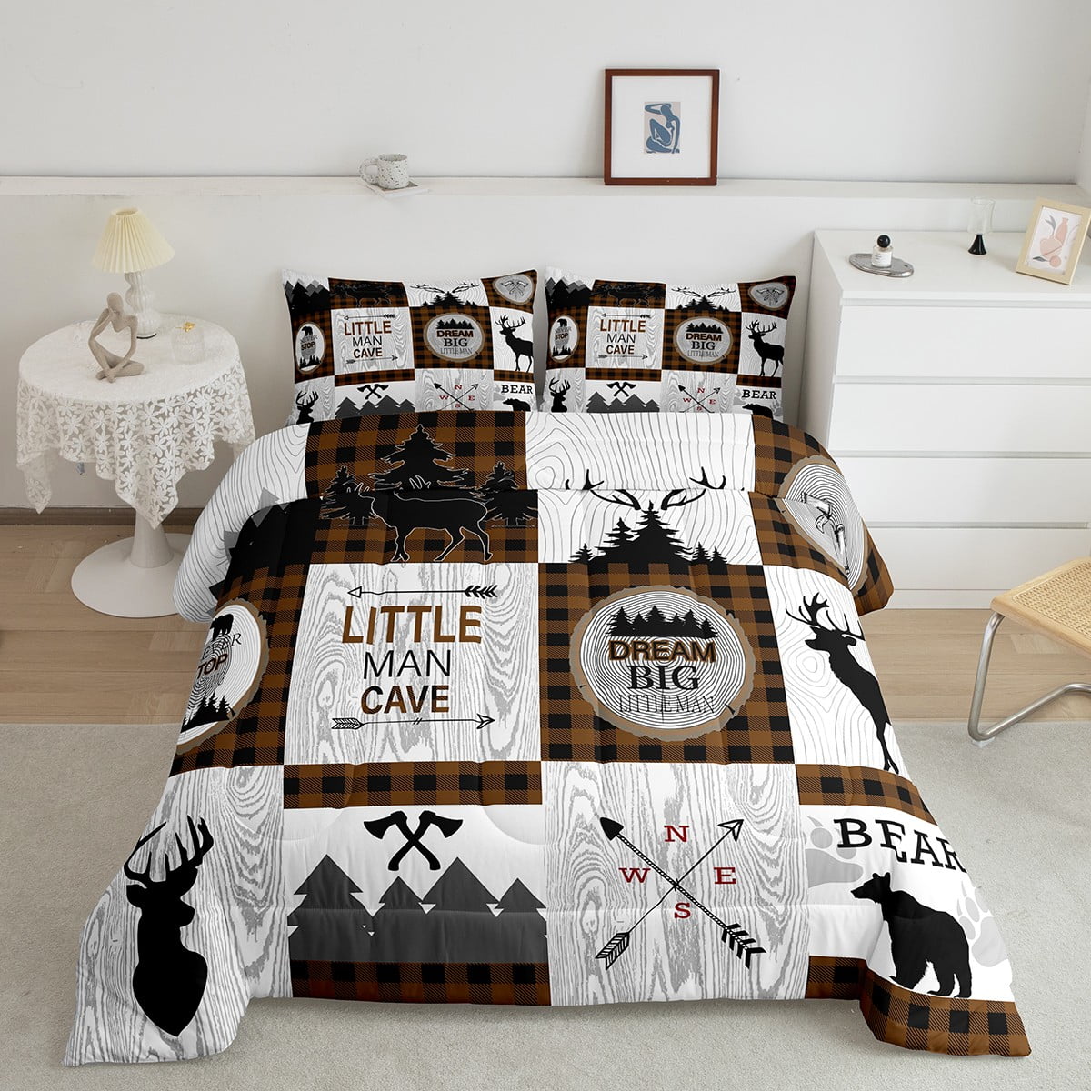 Erosebridal Plaid Deer Bear Quilt Set Rustic Cabin Full Bedding Sets Men Lodge Hunting Comforter ...