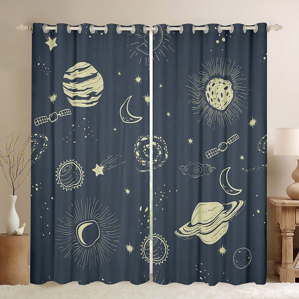 YST Planet Stars Curtains & Drapes Boho Celestial Starry Space Blackout ...