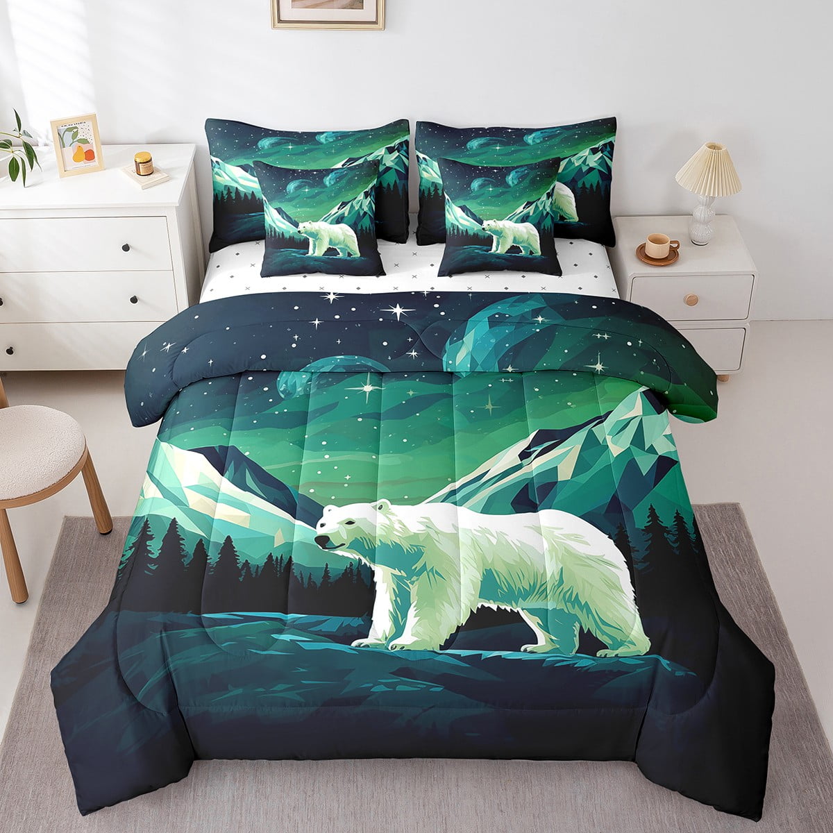 Polar Bear Bed in a Bag 7 Pieces Black and Green Bedding Set, Borealis ...