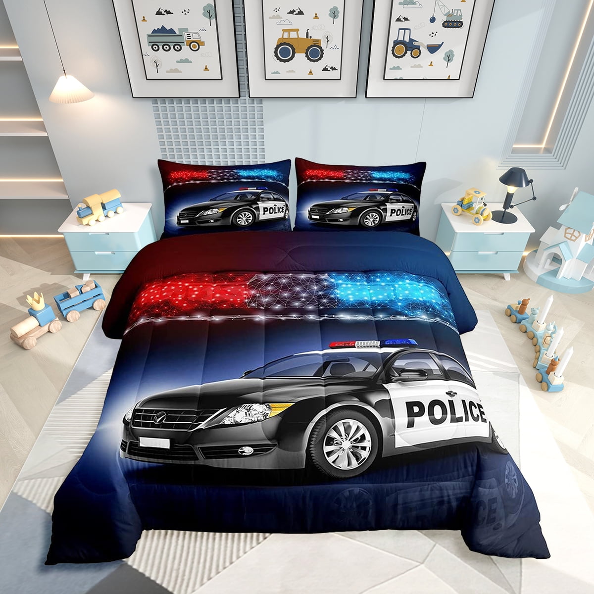 Free Shipping! YST Police Car Comforter Sets Twin Size,Policeman ...