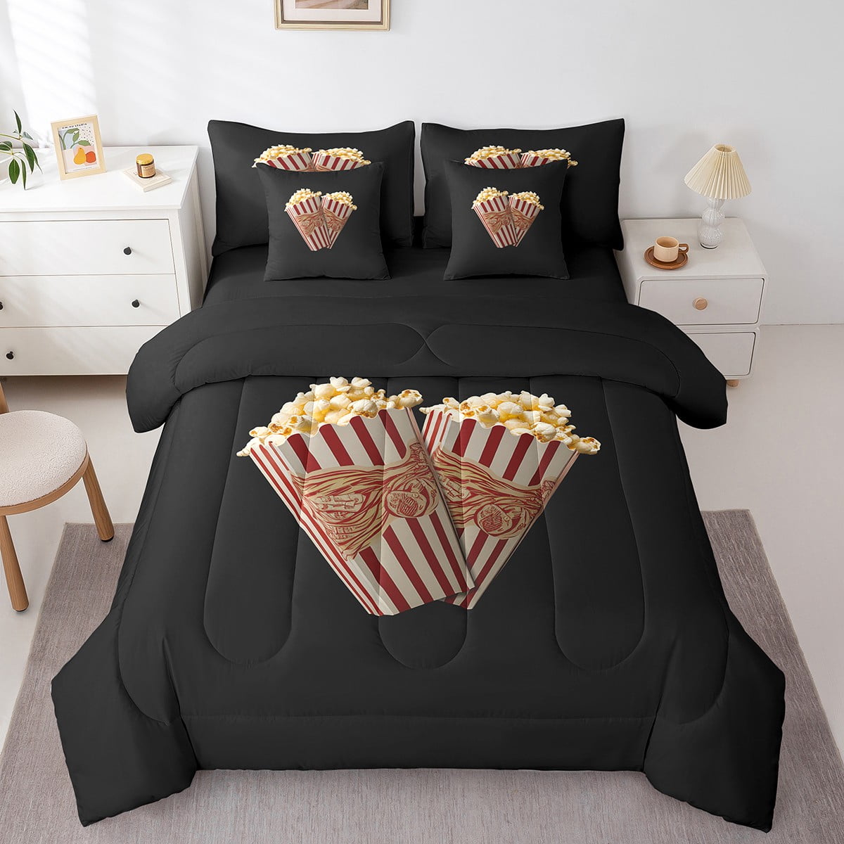 Popcorn 7 Pcs Comforter Set Twin Red White Paper Striped Bucket Bedding ...