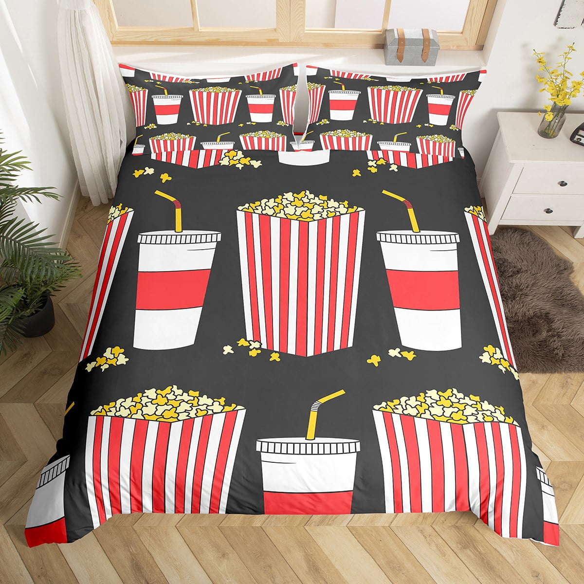 YST Popcorn Duvet Cover Queen Drink Bedding Set Red White Stripe ...