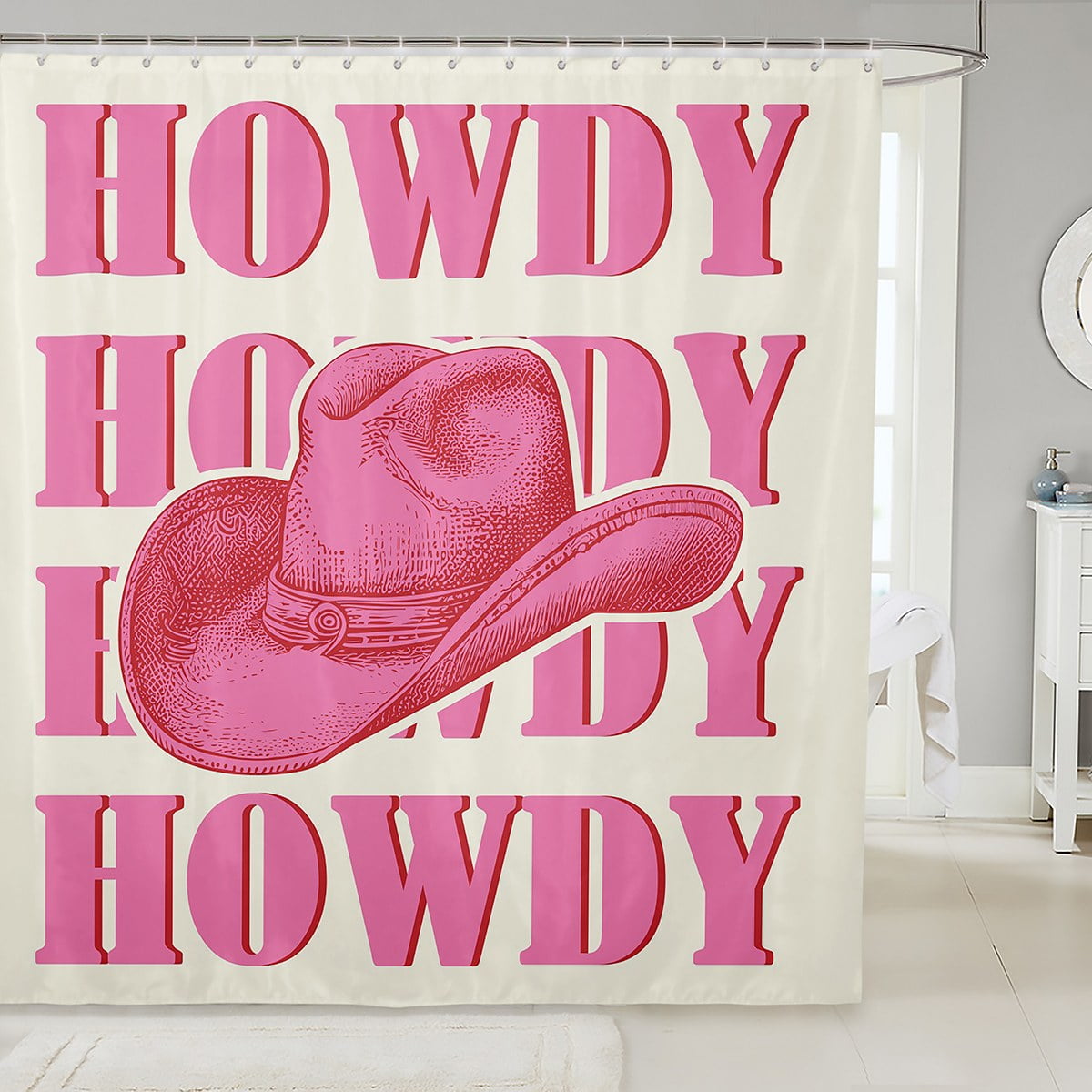 Preppy Howdy Pink Cowgirl Bathroom Shower Curtain Sets, Cow Pink Hat ...