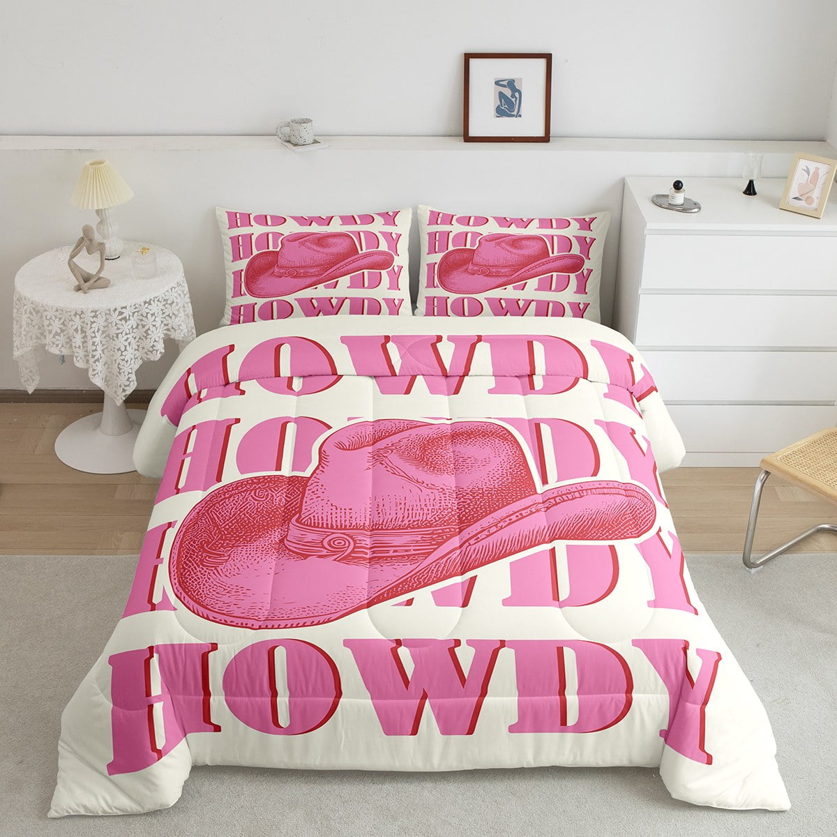 Preppy Howdy Pink Cowgirl Bedding Comforter Sets, Cow Pink Hat Western ...