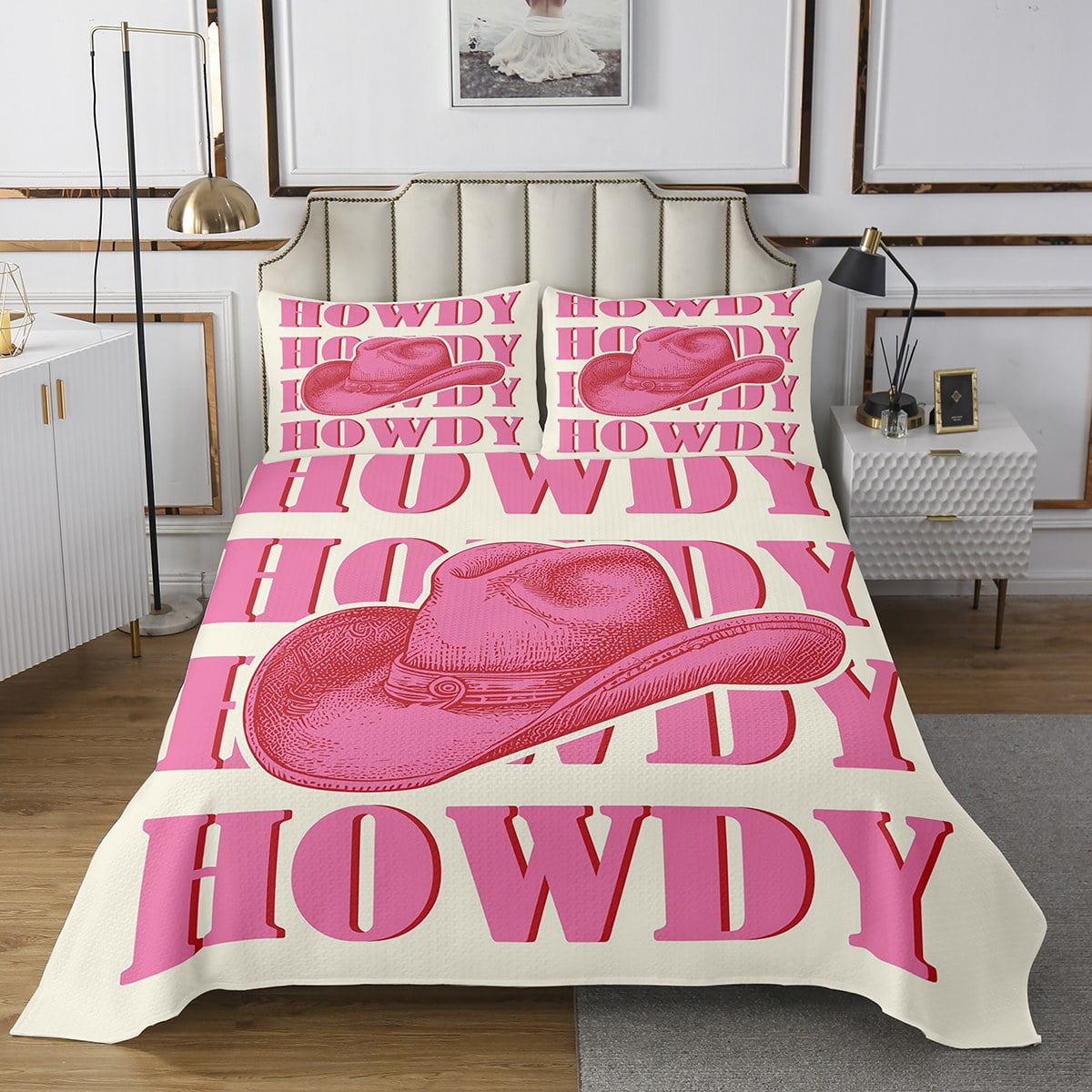 YST Preppy Howdy Pink Cowgirl Coverlet Set, Cow Girl Pink Hat Western ...