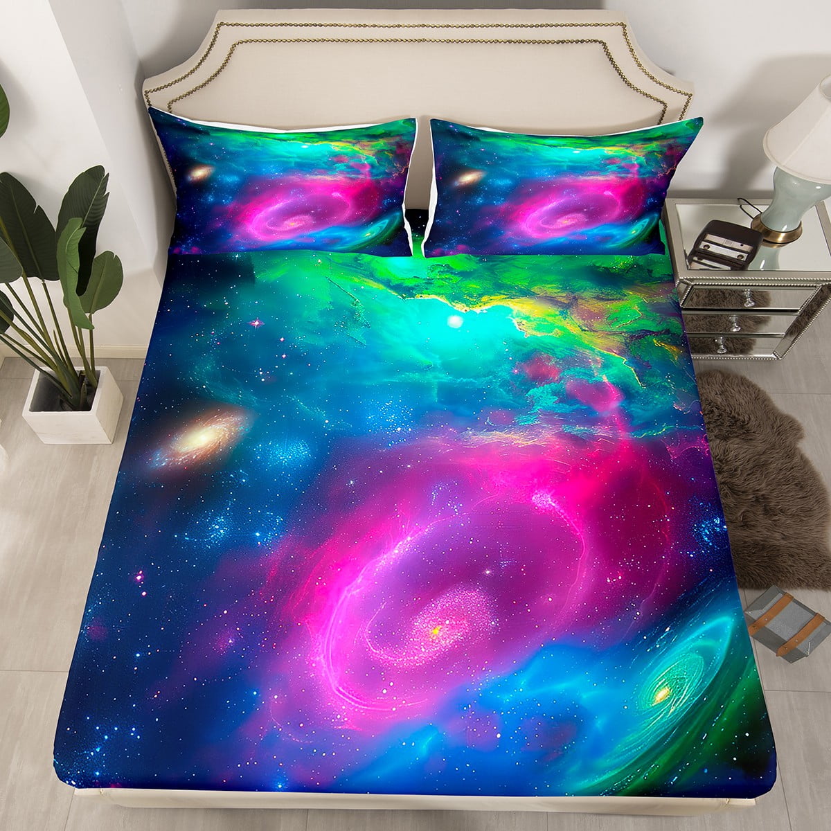 YST Psychedelic Galaxy Bed Sheets Trippy Nebula Celestial Fitted Sheet ...
