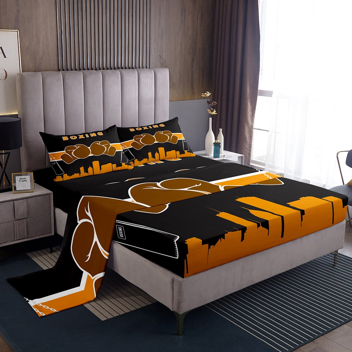 YST Pugilism Games Bed Set for Boys Men Black Yellow Bed Sheets Set ...