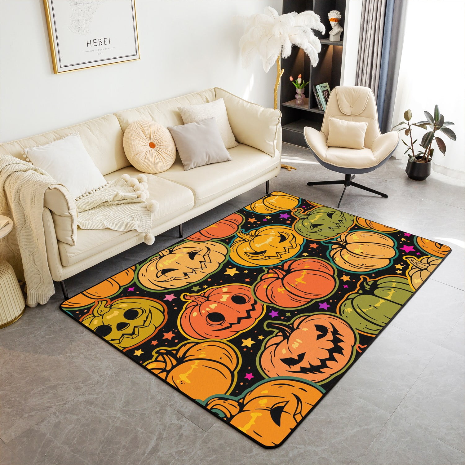 Erosebridal Pumpkin Area Rug for Youth,Pumpkin Lantern Rug 5x7 for ...