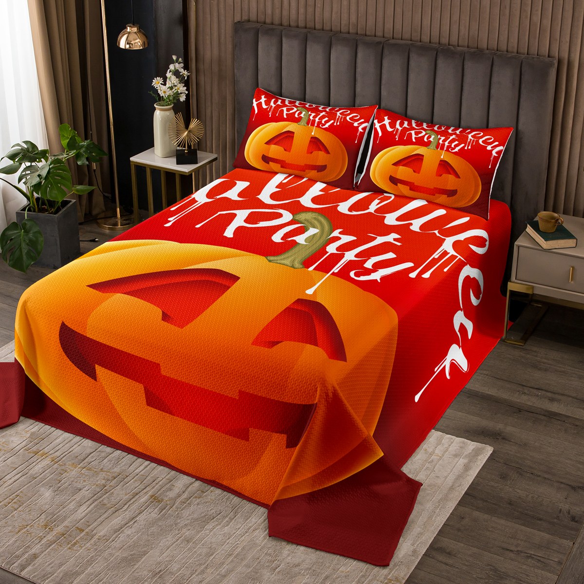 YST Pumpkin Decor Bedspread Set Happy Halloween Party Quilt Set Twin ...