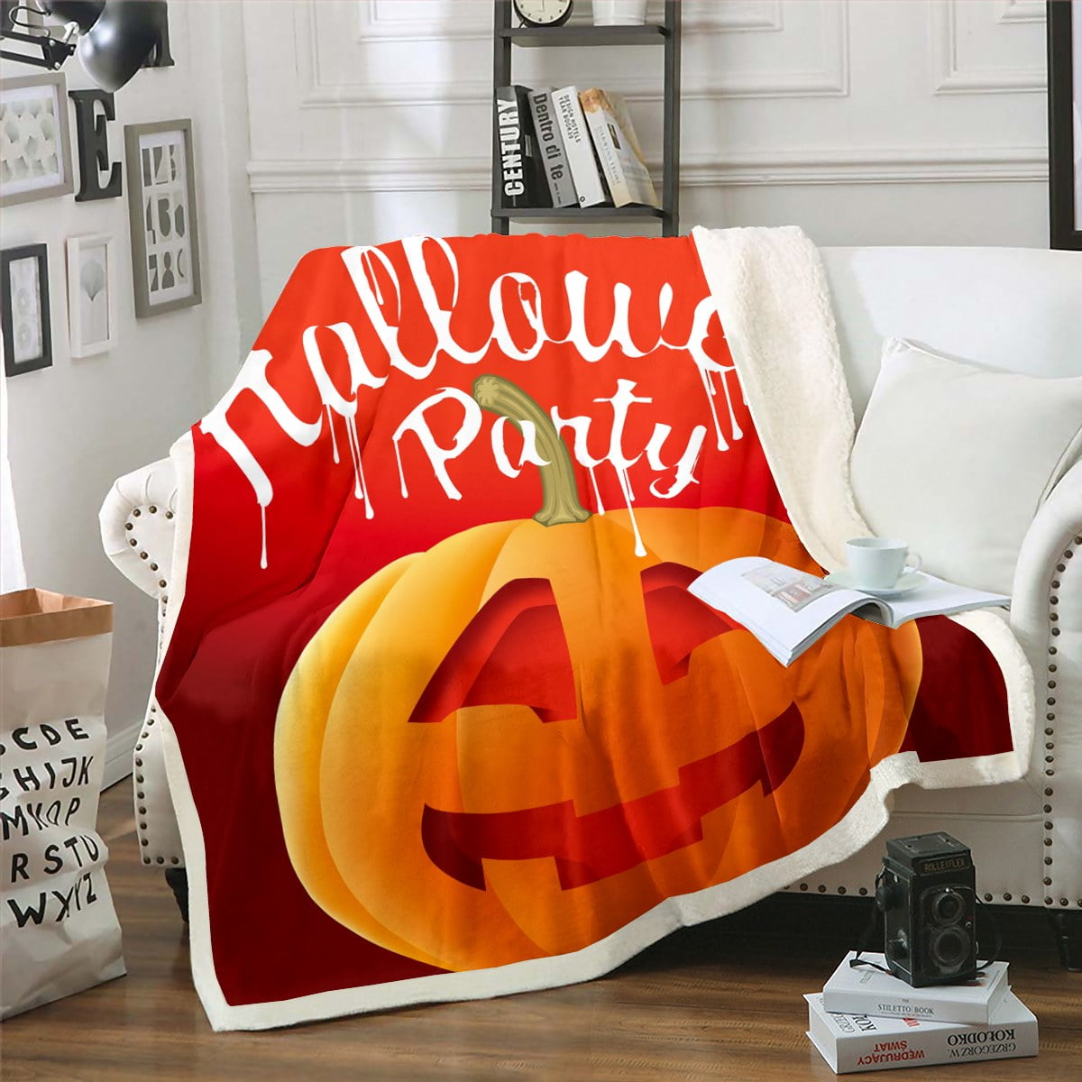 YST Pumpkin Decor Fuzzy Blanket 40"X50" Happy Halloween Party Throw ...