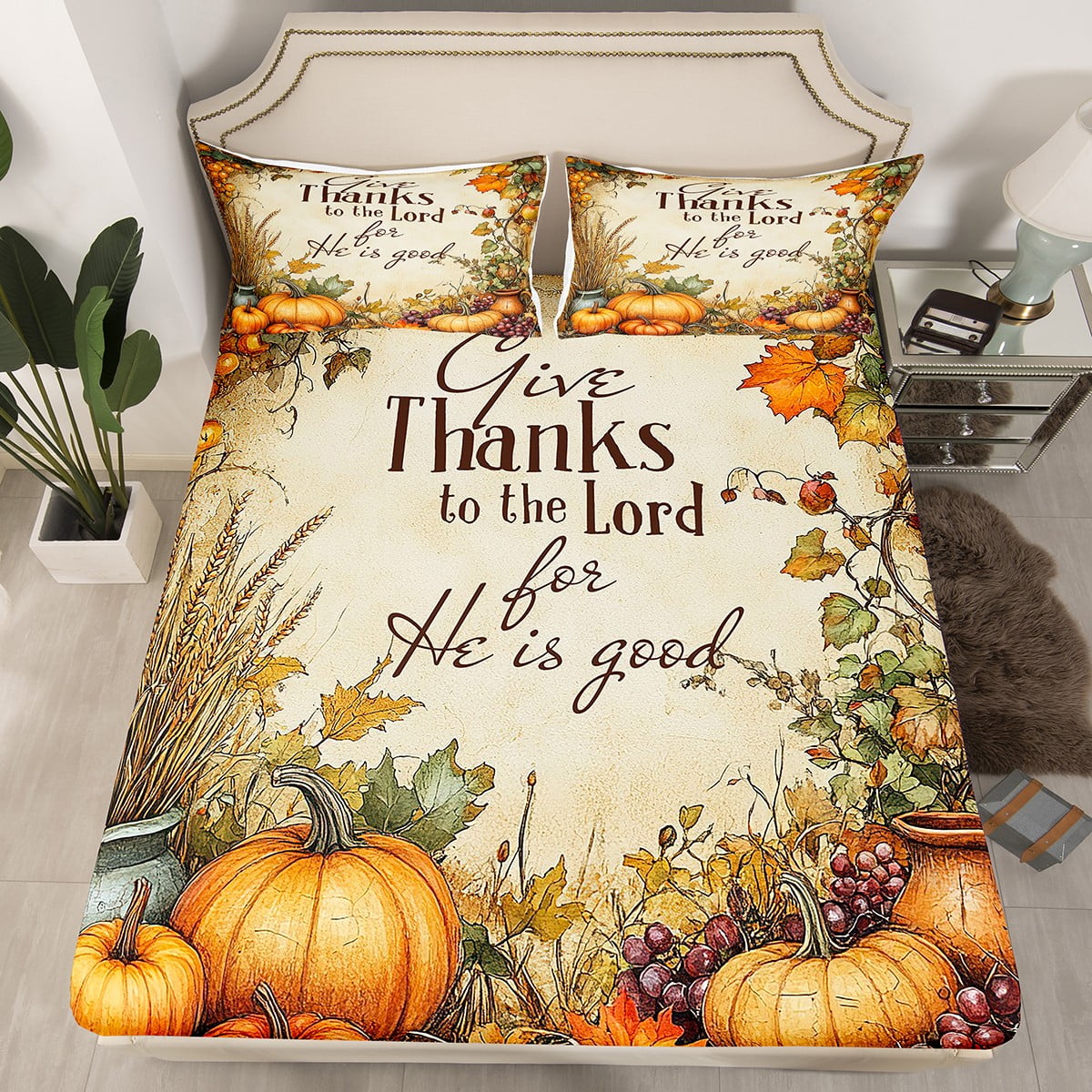YST Pumpkin Fall Bedding Set Queen, Thanksgiving Decorations Bed Sheets ...