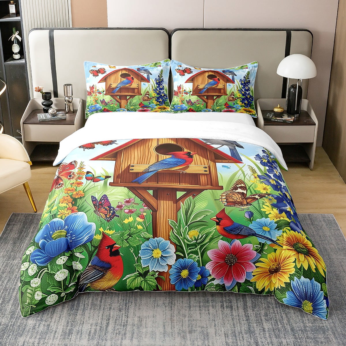 YST Pure Cotton Cardinal Hummingbird Duvet Cover Twin,Spring Garden ...