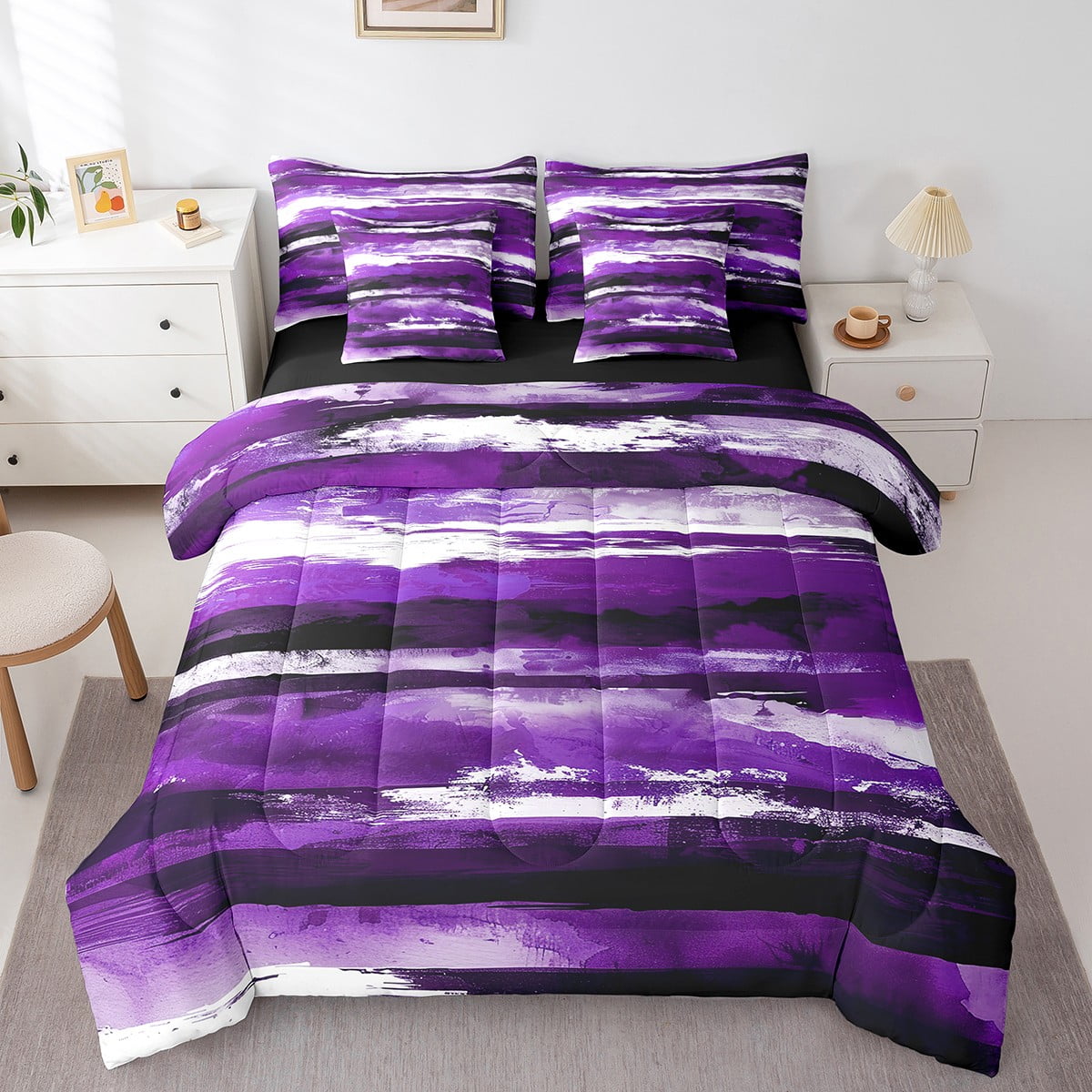 Purple Aesthetic 7-Piece Comforter Set Queen Modern Contemporary ...
