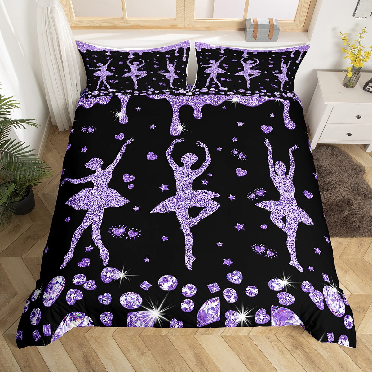 YST Purple Black Ballet Girls Bedding Sets Queen Ballet Dancer Duvet ...
