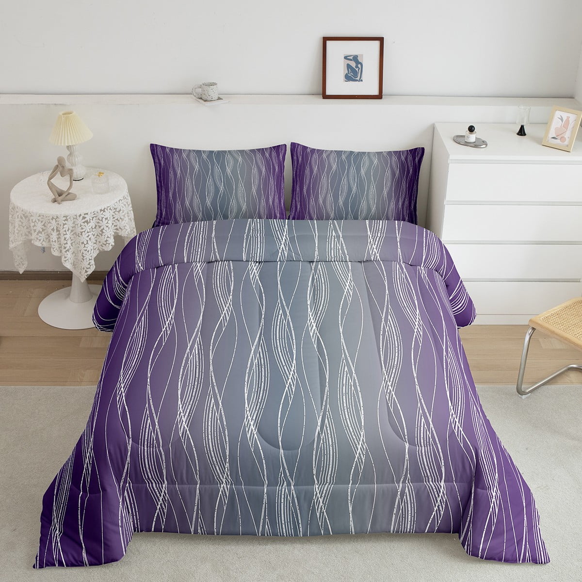 YST Purple Blue Grey Bedding Set Twin Purple Bluish Gray Ombre ...