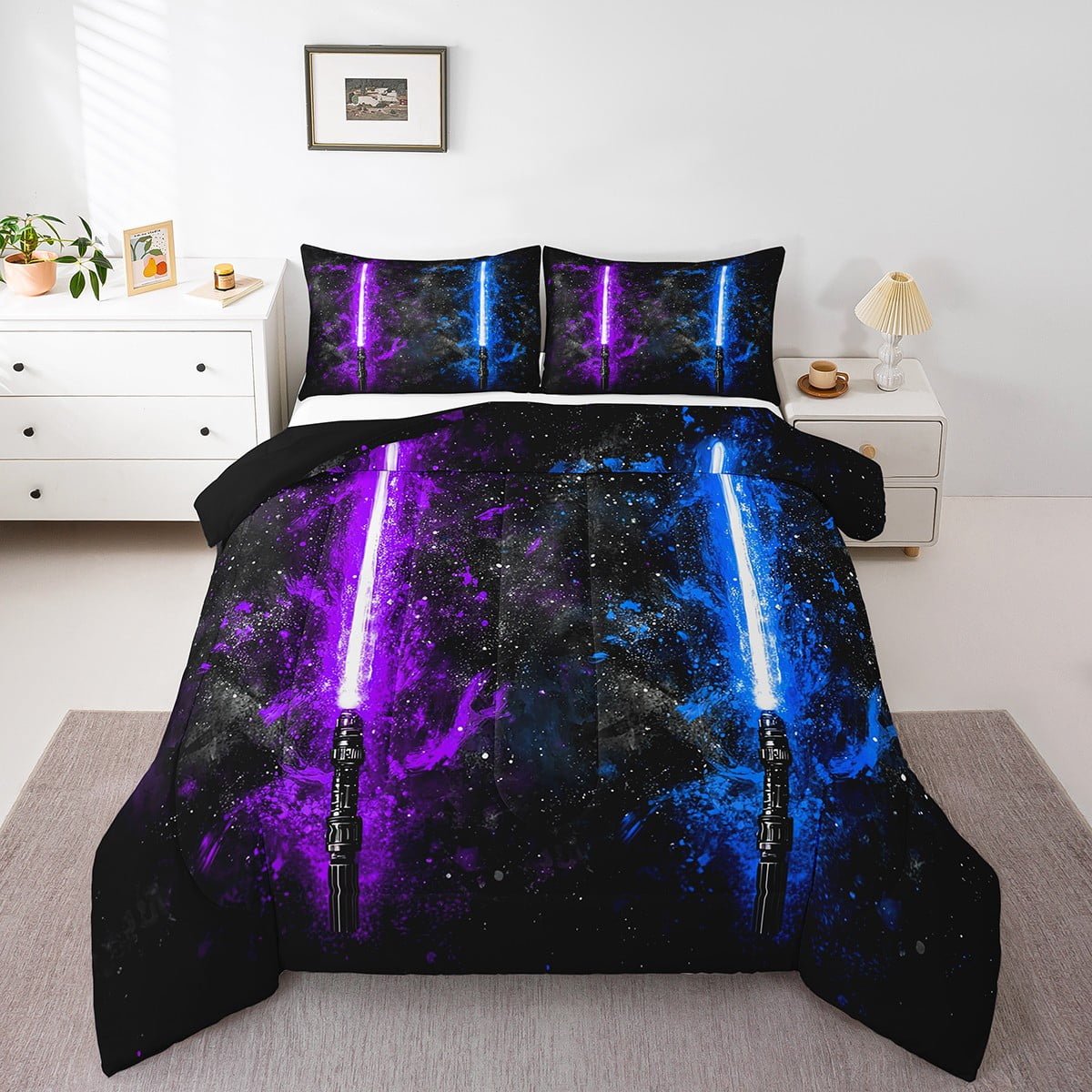 YST Purple Blue Lightsaber Comforter Set Twin Size, Neon Glowing ...