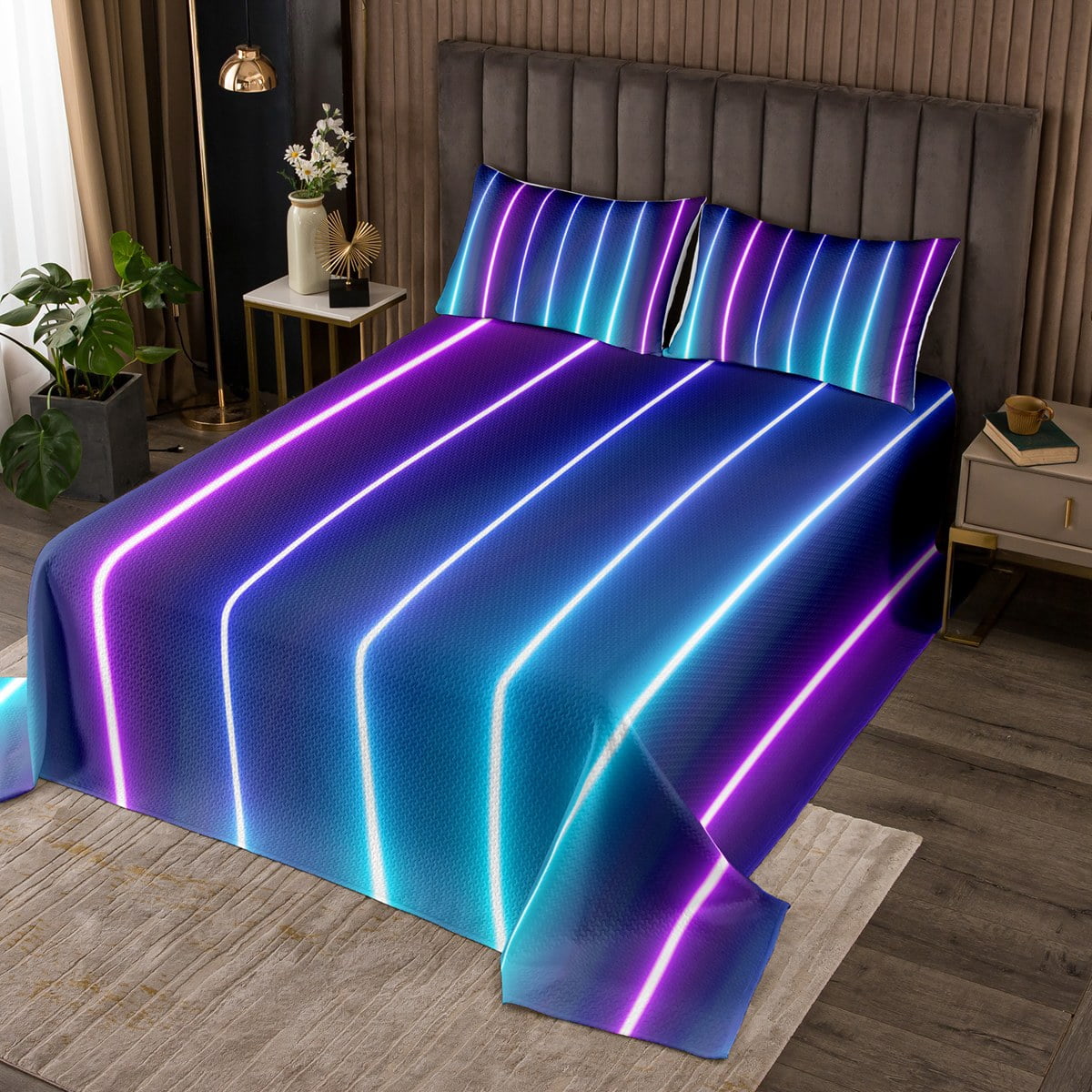 Purple Blue Teal Bedspread Set Twin Ombre Abstract Art Quilt Set ...